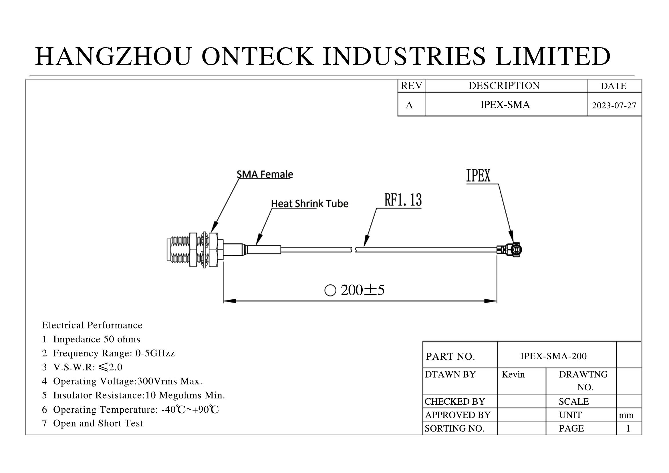 IPEX-SMA-200 - 电缆; 0.2m; IPEX 角形母头,SMA 母; 黑色; 角度,直线型 | TME特美意电子元器件目录分销 ...